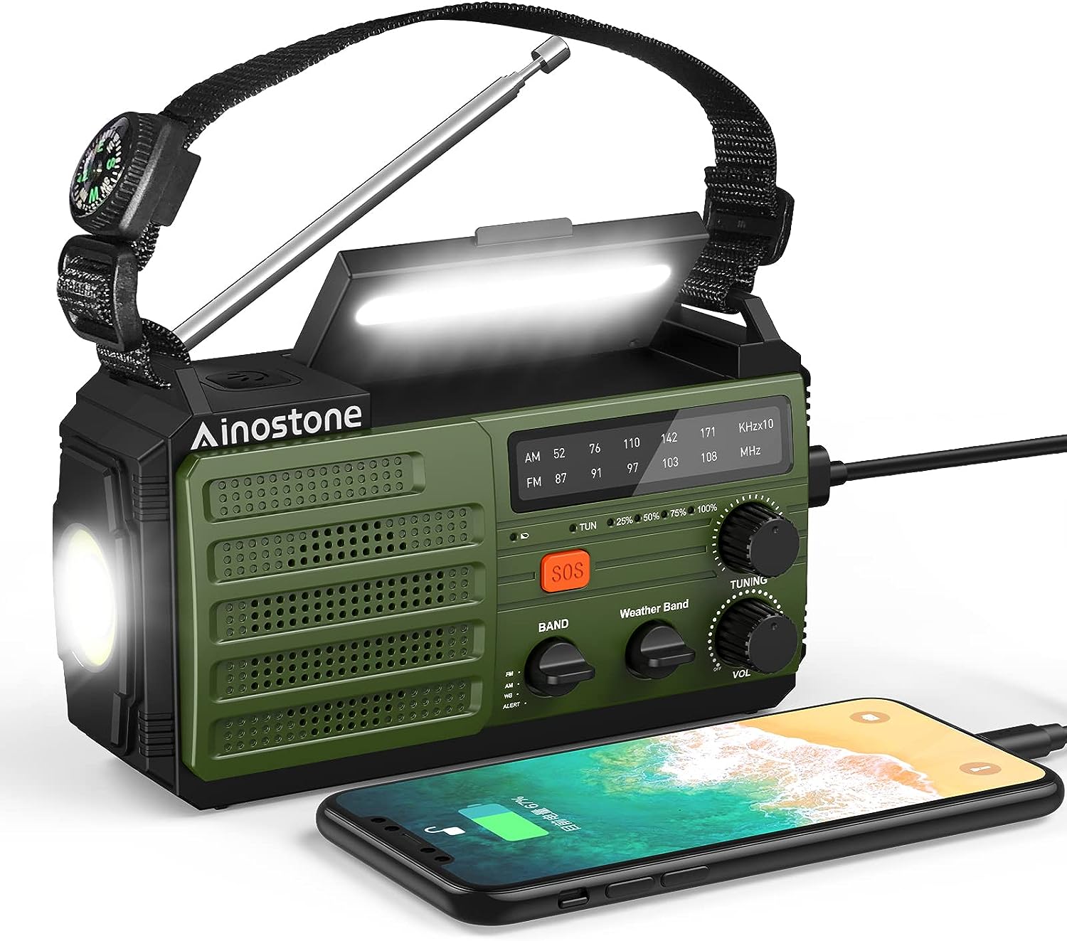 Ainostone Emergency Radio 5000mAh Portable NOAA Weather Radio